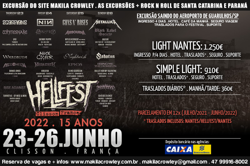 Makila Crowley - Excursões Oficiais de Santa Catarina e Paraná - , HELLFEST, WACKEN, 70000TONS ...